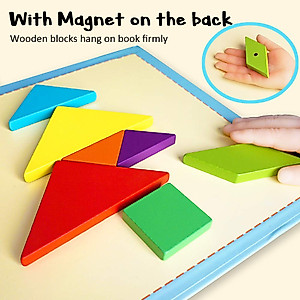 BEESTECH Wooden Tangram Puzzle Book, Travel Games for Kids in Car, Plane or Take Out for Restaurant, Educational Learning Puzzles Toys, On The Go Toys for Kids, Boys, Girls 3,4,5,6,7,8 Years Old