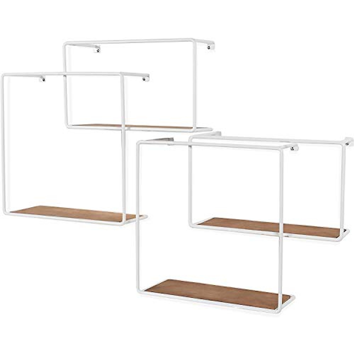 KAO Mart Wall Mounted Rustic Iron and Wood Intersecting Unique Floating Shelves Wood (4, White)