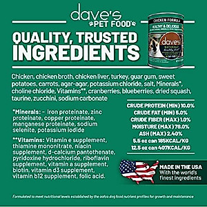 Dave's Pet Food Grain Free Wet Cat Food (Chicken Formula), Made in USA Naturally Healthy Canned Cat Food, Added Vitamins & Minerals, Wheat & Gluten-Free, 5.5 oz (Case of 24)