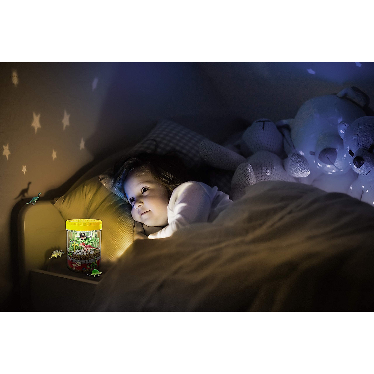 Dino World Terrarium Kit for Kids - LED Light in Lid Dinosaur Easter Toys for Boys &, Girls Age 3, 4, 5, 6, 7, 8+ Year Old Boy Gifts - Dinosaur Garden + Toy Dinosaurs - STEM Science Gardening Kits