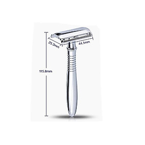 Heavy Duty Chrome Double Edge Safety Razor & Base Stand Long Handle Lengthen Version w/ 10 Platinum Super Sharp Blades + Mini Cleaning Brush & Pouch Manual Wet Shaving Gift Set for Men & Women
