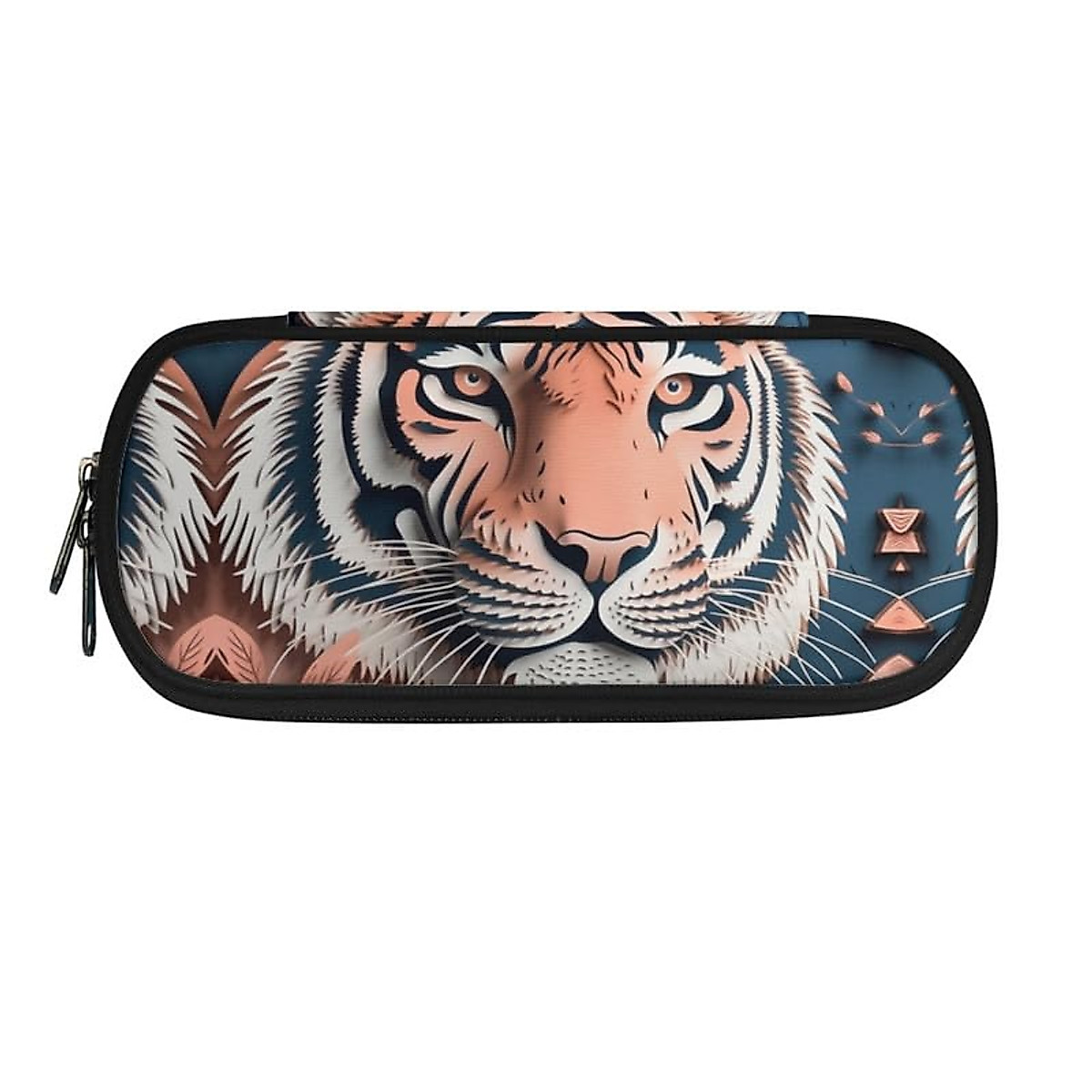 Rivatimrio Paper Sculpture Tiger Pen Bag Large Pencil Case Big Capacity Paper Carving Origami Style Pencil Pouch Pencil Holder with Zippers Compartments Kids Adults