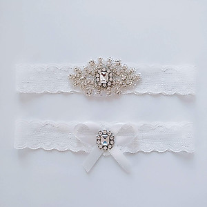 Lauthen.S Bride Lace Garter Set, Wedding Bridal Rhinestone Stretch Garter Belt(White)
