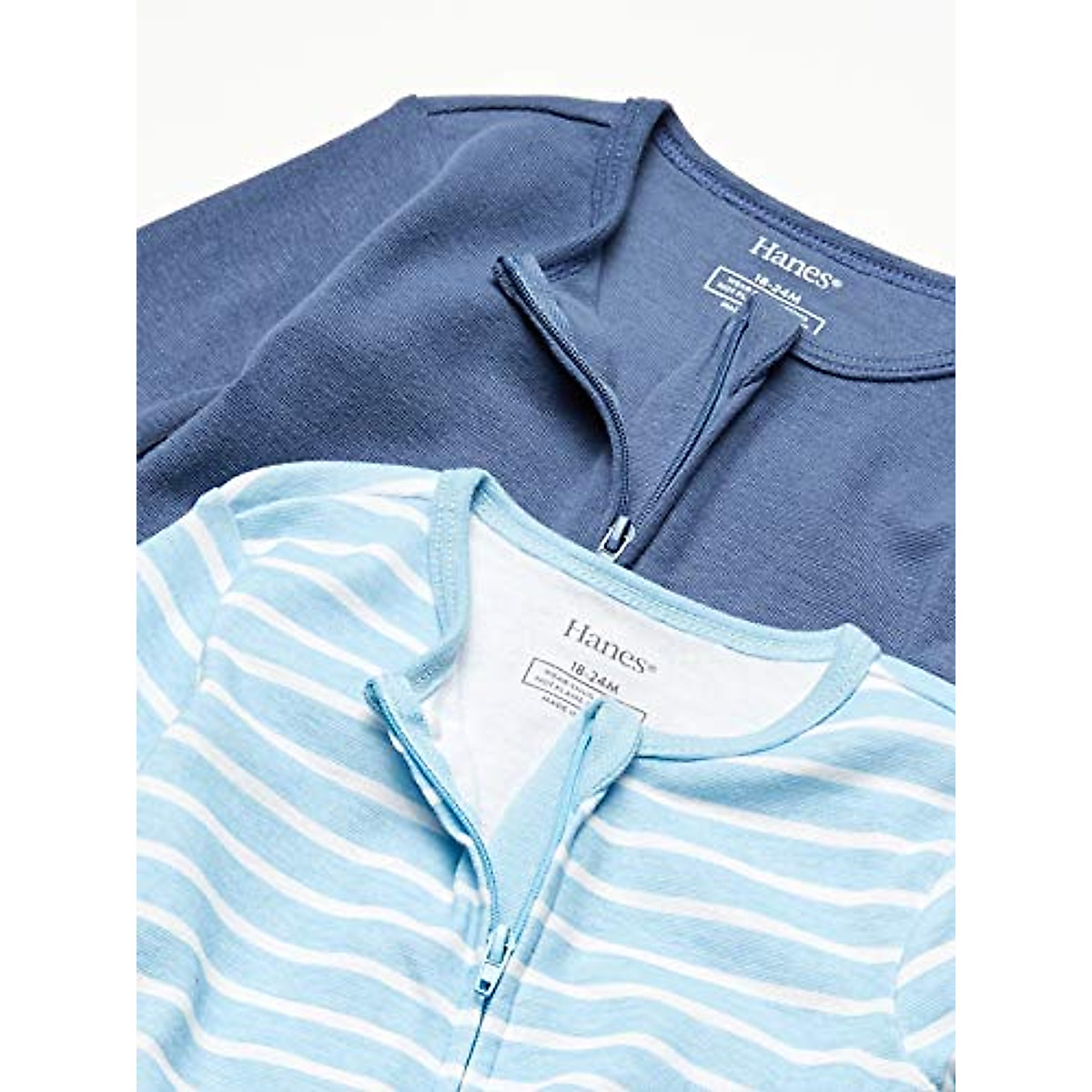 Hanes unisex baby Ultimate Zippin 2 Pack Sleep and Play Suits Layette Set, Blue Stripe, 12-18 Months US