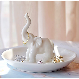 PUDDING CABIN White Elephant Ring Holder Dish Ring Tray for Jewelry | Elephant Gifts for Women Christmas | Birthday Gifts for Woman | Elephant Mom Gifts Wedding Christmas Mother's Day Gifts