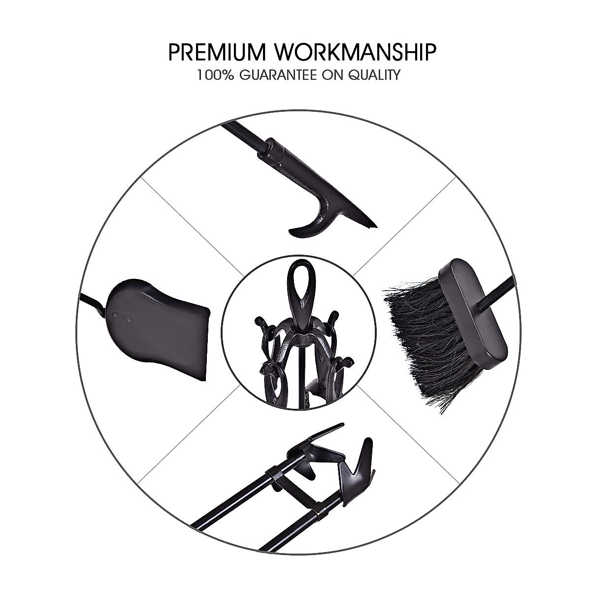 Tangkula Fireplace Set 5 Piece Rustic Heavy Duty Compact Wrought Iron Fire Place Tool Set with Pedestal Place, Hearth Tool, 25.5"