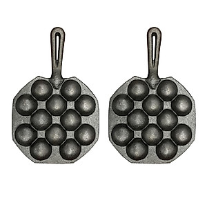 DOITOOL 2 Pcs Cast Iron Takoyaki Pan,12 Hole Heavy Duty Takoyaki Grill Pan,Non-Stick Takoyaki Maker Mold Skillet Baking Tray Octopus Meatball Maker