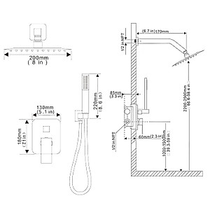 annazom Shower Faucet Set Rain Shower System Matte Black with High Pressure 8-Inch Shower Head Handheld Square Shower Head Bathroom Luxury Rain Shower Faucet Shower Complete Combo Kit Wall Mounted