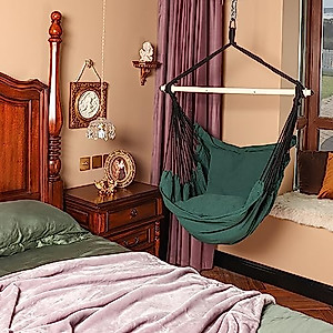 Highwild Hammock Chair Hanging Rope Swing - Max 500 Lbs - 2 Cushions Included - Steel Spreader Bar with Anti-Slip Rings - for Any Indoor or Outdoor Spaces (Green)