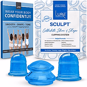 LURE Essentials Sculpt Silicone Cupping Theapy Set Anti Cellulite Cup Massager, Vacuum Suction for Lymphatic Drainage