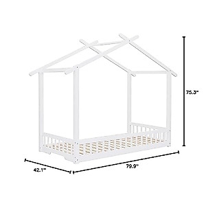 Merax Extending House Bed, Wooden Daybed, No Box Spring Needed, White