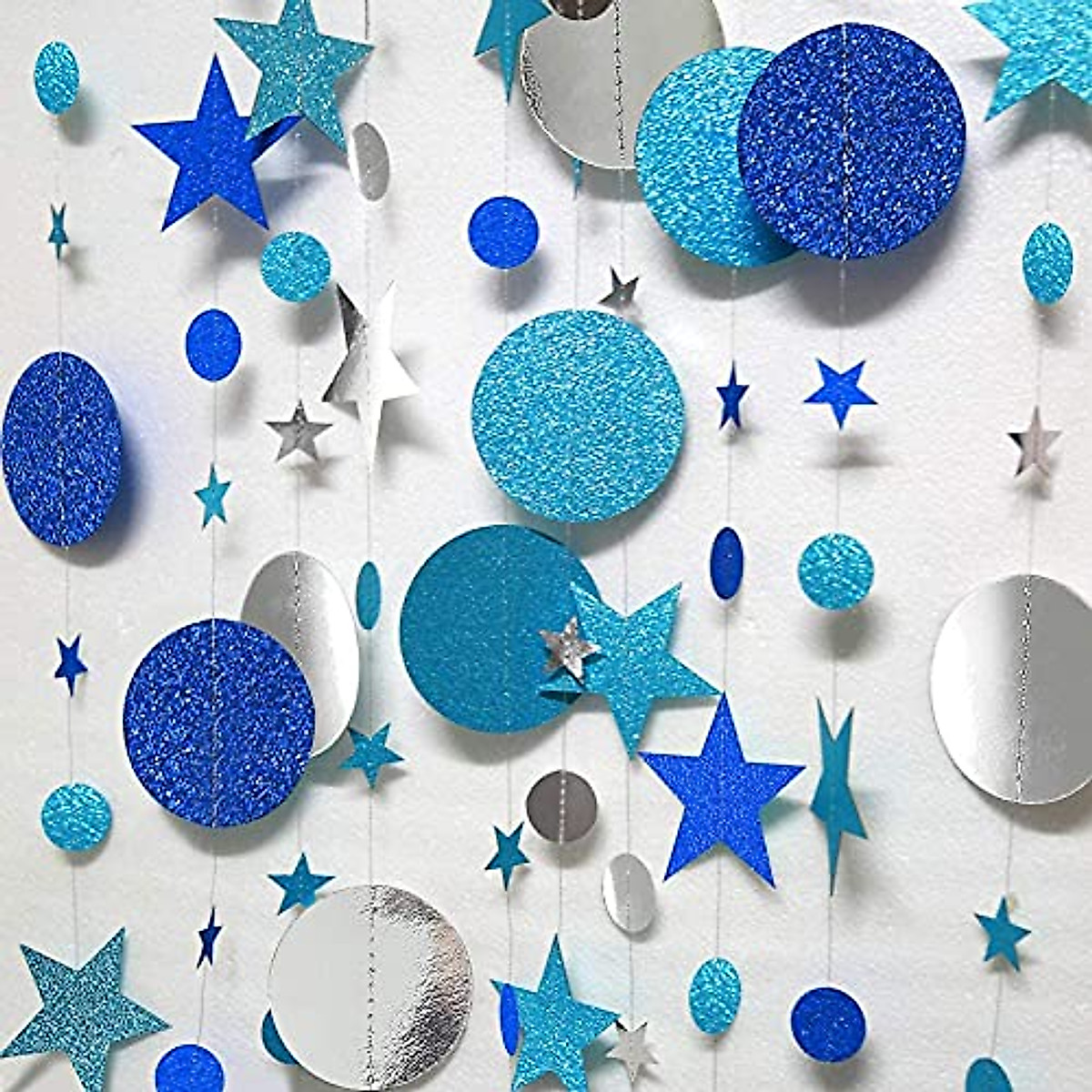 Ice Blue Silver Circle Dot Garland kit for Navy Blue Twinkle Little Star Party Decoration Hanging Bunting Banner Steamer Backdrop Background for Baby Shower/Christmas/Birthday/Prom/Graduation/Wedding