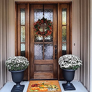Entrance Mat Pumpkin Sunflower Maple Leaves Farmhouse Thanksgiving Funny Coir Doormat with Heavy Duty Fall Gather Coir Mat Outdoor - Front Door Entryway Mats Housewarming Gift 16x24in