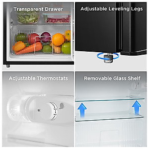 Midea WHD-113FB1 Double Door Mini Fridge with Freezer for Bedroom Office or Dorm with Adjustable Remove Glass Shelves Compact Refrigerator, 3.1 cu ft, Black