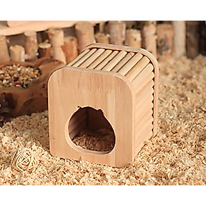 MPMLMF Hamster Sleeping House Hideout& Hamster Wood, Hamster Toys with Climbing Ladder, Hamster Accessories for Hamsters Gerbils Hedgehog or Similar-Sized Pets (Rectangle—Shaped)