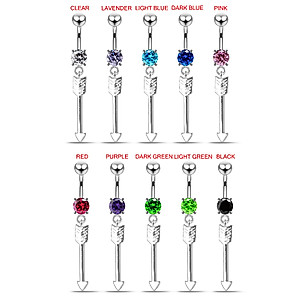 Light Green CZ Crystal Gemstone Stylish Plain Arrow Dangling 925 Sterling Silver Belly Ring Body Jewelry