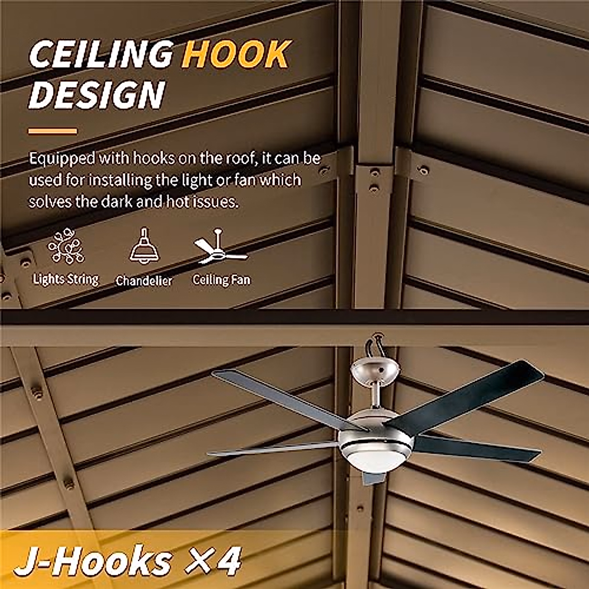 Goohome 12x20ft Hardtop Gazebo, Galvanized Steel Gable Roof Gazebo Pergola with Wood Grain Aluminum Frame, Outdoor Permanent Hard Top Waterproof Pergola for Shade and Rain Lawn