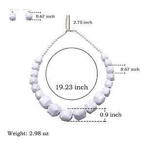 White Beads Necklace, Costume Jewelry For Women Strand Necklaces, Acrylic African Beaded Necklace Chunky Statement, Halloween Necklaces (necklace earrings set)