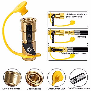 ATKKE RV Propane Quick Connect Fitting Adapter Valve, 1/4" Male NPT Full Flow Plug & 3/8" Male Flare Quick Kit for Low Pressure Gas Appliance Heater Grill Fire Pit and RV Quick Connect, 7pcs
