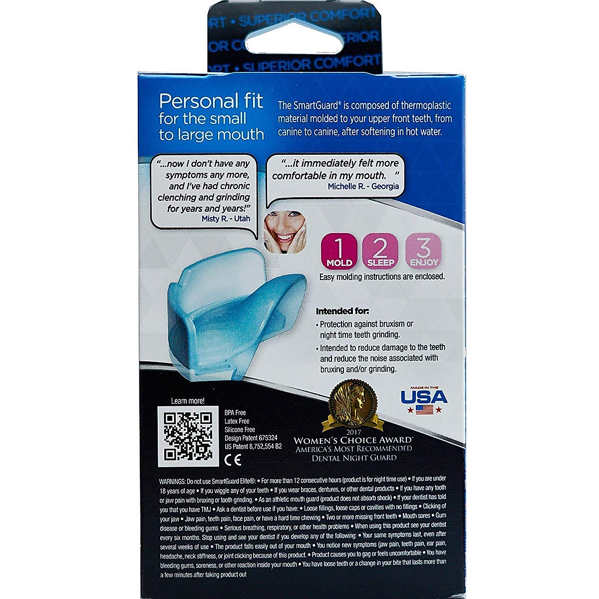 Dental Guard SMARTGUARD ELITE (2 Guards 1 Travel case) Front tooth Custom Anti Teeth Grinding Night Guard for Clenching - Dentist Designed - Bruxing Splint Mouth Protector for Relief of Symptoms