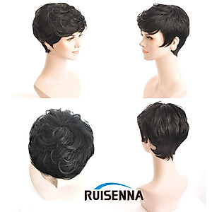 RUISENNA Short Hair Wig Synthetic Curly Wig for Black Women Short Black Pixie Cut Wigs Heat Resistant Fiber Hair Wigs