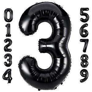 40 Inch Large Black Number 3 Balloon Extra Big Size Jumbo Digit Mylar Foil Helium Balloons for Birthday Party Celebration Decorations Graduations Wedding Anniversary Baby Shower Supplies Photo Shoot