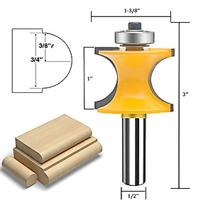 TAIWAIN 5PCS Router Bit Set 1/2 Inch Shank Woodworking Cutter, Half Round Bearing Bullnose Milling Cutter Bits, Carbide Tipped Round Edge Cutting Ball Blade Radius 1/8" 3/16" 1/4" 5/16" 3/8" (E-S04)