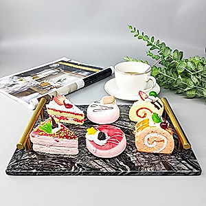 BustleDust Handmade Marble Decorative Tray with Golden Handles,Vanity Tray, Cosmetics Perfume Tray, Jewelery Diplay Tray, Dresser Organizer Tray(Black 11.8 x 7.9 x 0.39in)