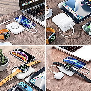 HUOTO Portable Charger,5000mAh Mini iWatch Magnetic Charger Power Bank with Built in Charging Cable,Travel Charger External Battery Pack Compatible with Apple Watch/iPhone 11/13/12/Smartphones/Airpods