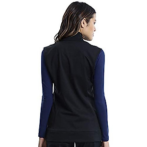 Cherokee Women Scrubs Vest Workwear Revolution Zip Front Knit WW521, L, Black