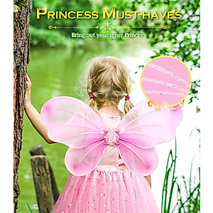 Princess Dresses for Girls Fairy Wings, BIBUTY Dress Up Clothes Pretend Play Costumes Trunk with 3 Sets of Princess Dress Up Shoes, Glitter Girls Tutu Skirts and Butterfly Wings, Toys for 3-6 yr Girls