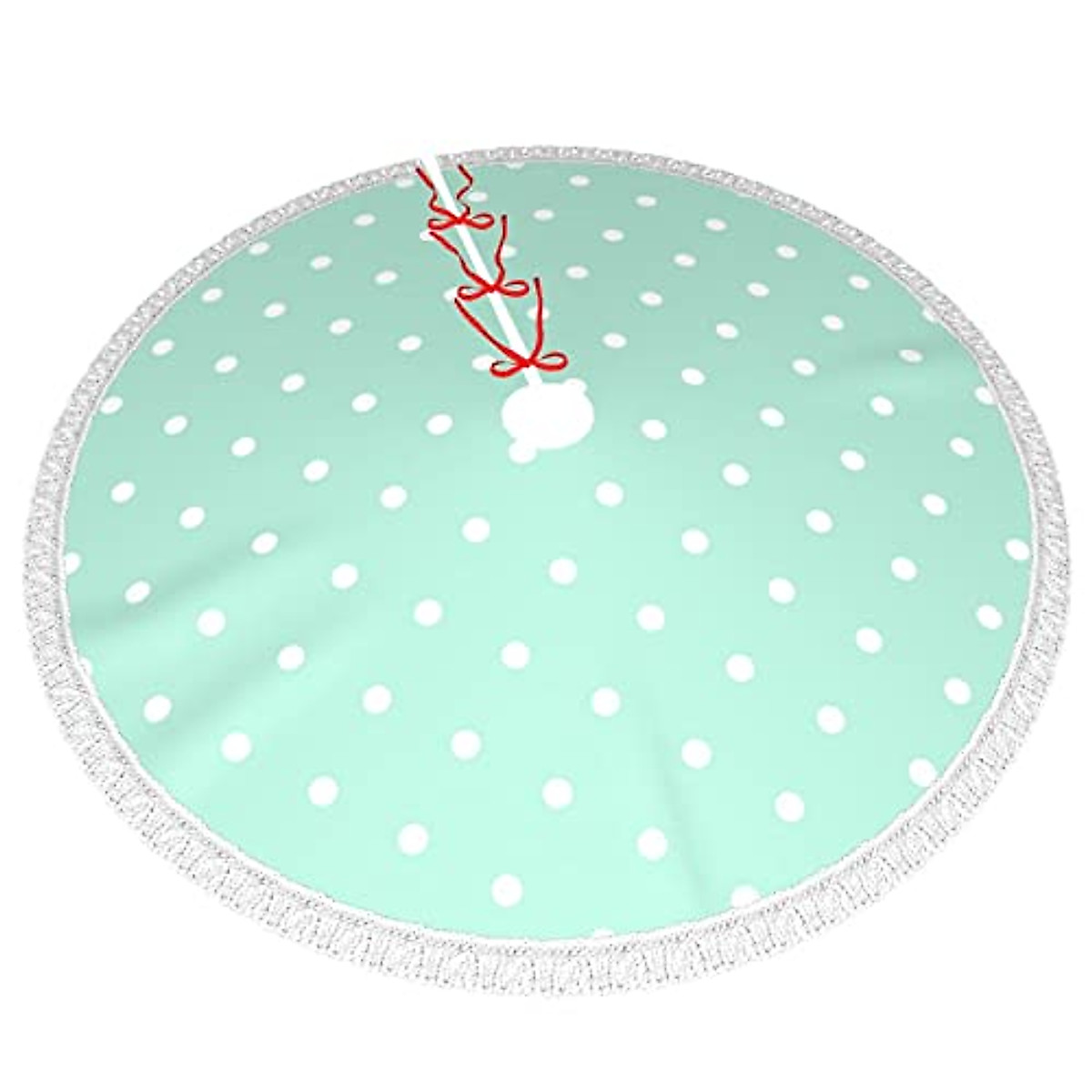 Christmas Tree Skirt 48" - Green Polka Dots Printed Tree Skirt with Tassel Xmas Tree Decoration for Christmas Holiday
