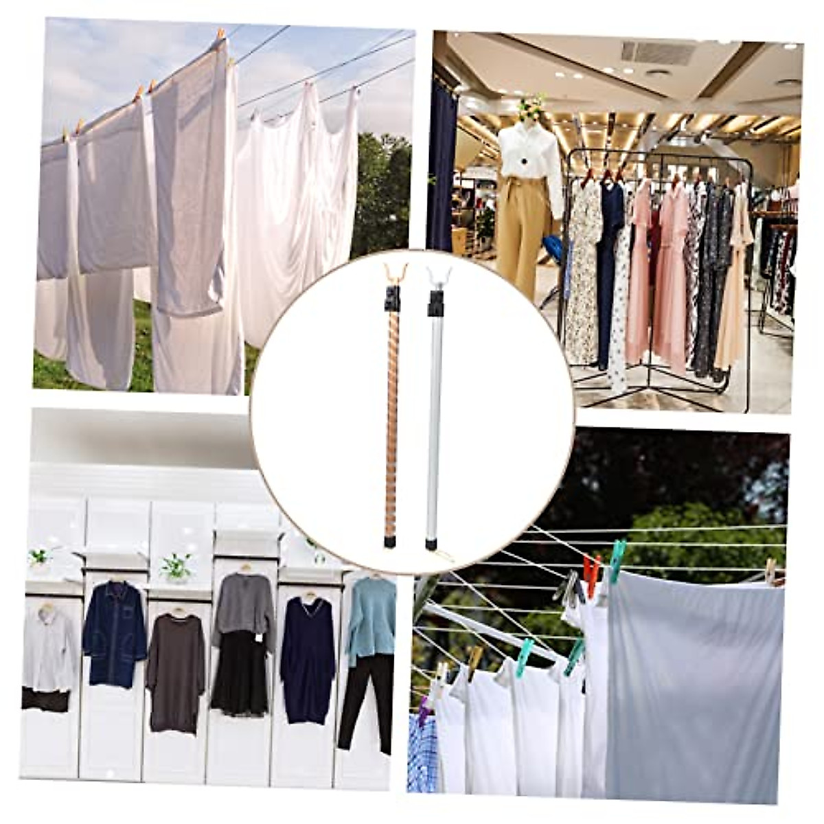 Cabilock 8 Pcs Metal Clothes Hangers Pull up Bar Outdoor Window Covers for Home Clothes Reaching Rods Extension Pole Hook Retractable Clothes Rod Clothes Fork Pole Clothes Reaching Pole CD