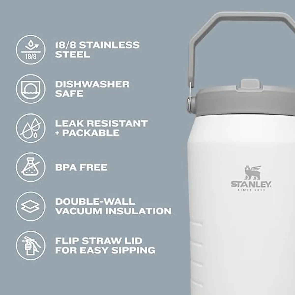 Stanley IceFlow Flip Straw Jug with Handle 64 oz| Twist On Lid and Flip Up Straw | Leak Resistant for Travel and Sports | Insulated Stainless Steel | BPA-Free | Azure