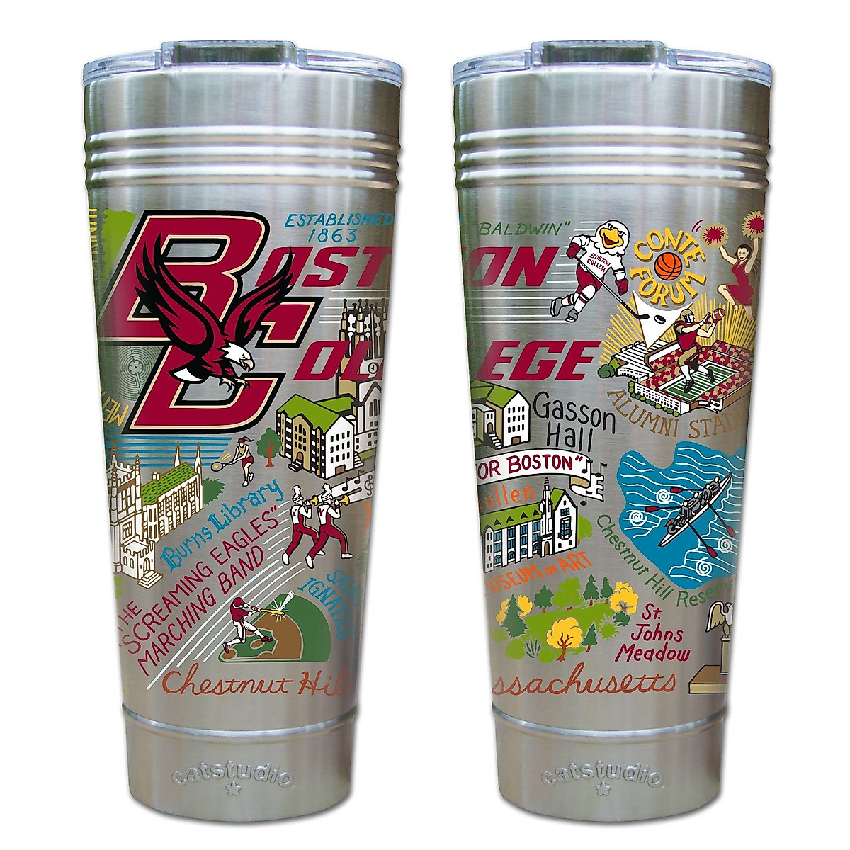 Catstudio Boston College Collegiate Thermal Tumbler | Triple Wall Insulation With Non Slip Bottom | Great College Travel Cup for Water, Coffee, Tea, or Smoothies