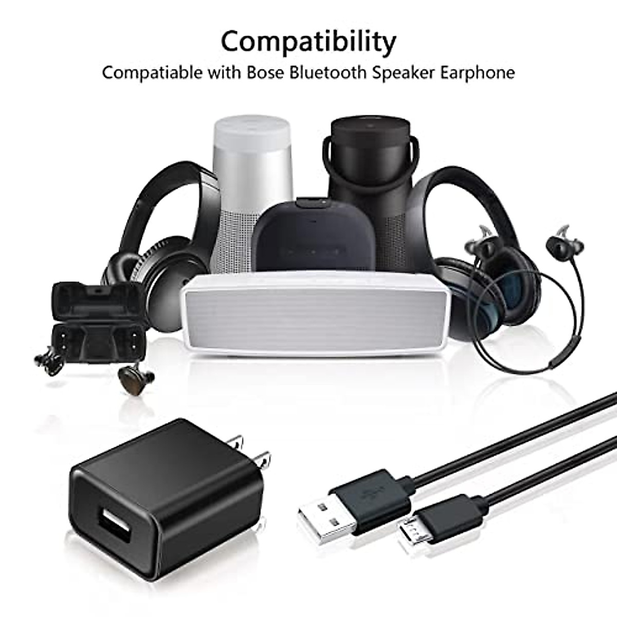 Replacement Bose SoundLink Color Bluetooth Speakers I II III 3 Micro USB Wall Charger Charging Cord for Bose SoundLink Mini 2 II, SoundLink Micro, Revolve Plus QC20 QC35 SoundSport Free Headphones