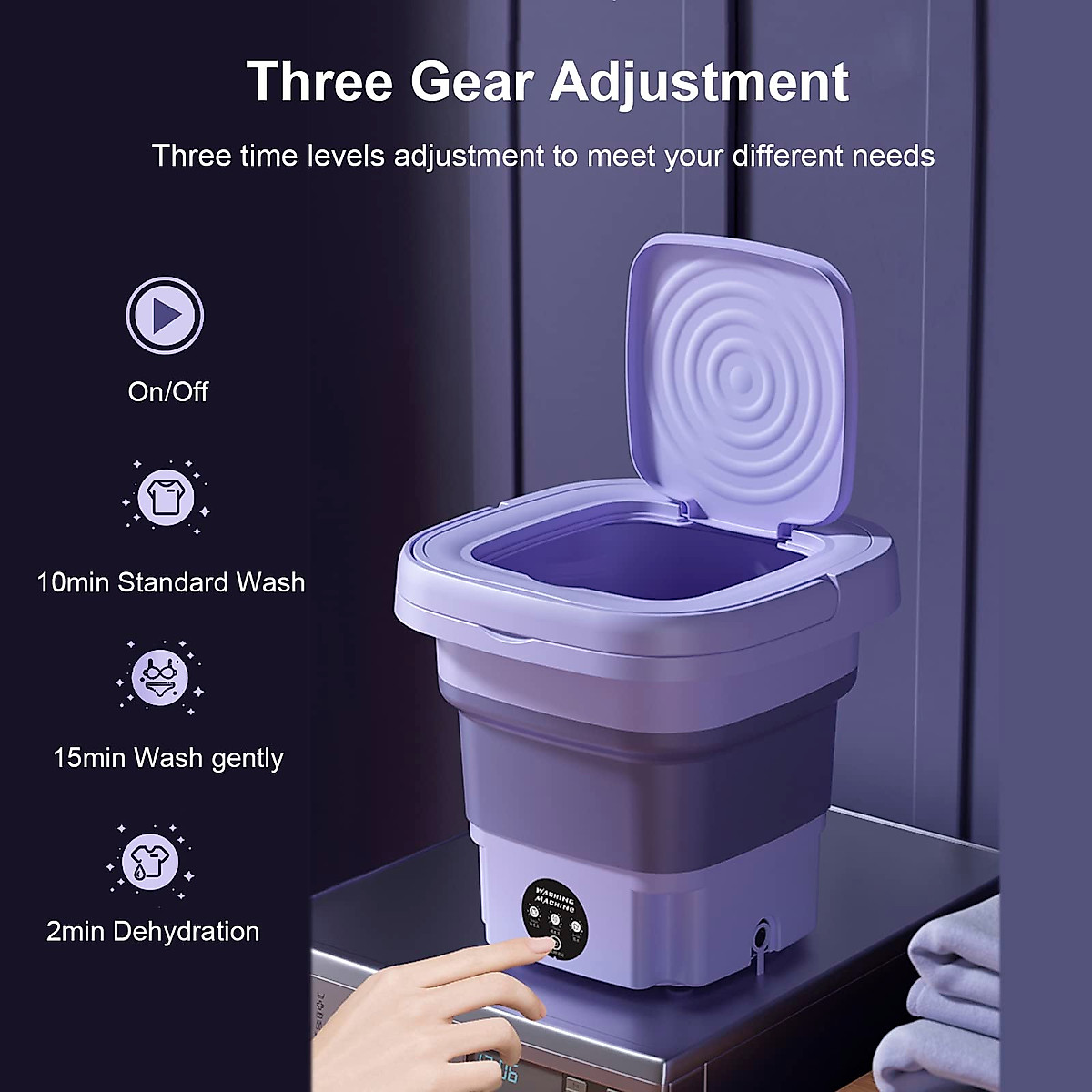 Portable Washing Machine, Foldable Mini Washer for Baby Clothes, Underwear Bra Intimates Delicates Socks or Apartment, Camping, RV, Travel, Business Trip (110V-240V), With US Adapter, Purple Color