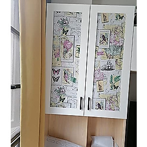 Self Adhesive Vinyl Vintage Butterfly Birds Map Contact Paper Shelf Liner Cabinets Dresser Drawer Liner Furniture Sticker Wall Paper 17.7X117 Inches