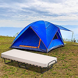 Renatone Folding Bed with Mattress, Portable Guest w/ 4 inch Memory Foam Sturdy Metal Frame, Rollaway Cot Size for Adults, Sleeper Bedroom, Living Room, Office, Camping Clear Small Single