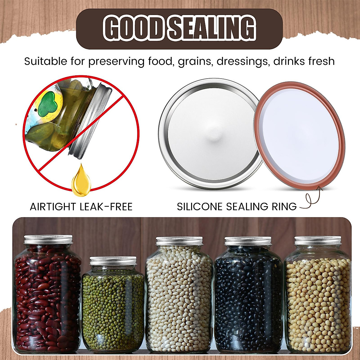 Nuogo 240 Pcs Wide Mouth Mason Jar Lids Canning Lids with Silicone Sealing Ring Split Type Airtight Jar Lids Mouth for Canning Food Fruits Jams Supplies