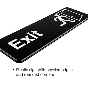 Excello Global Products Easy to Mount 9 by 3 in Informative Plastic Exit Sign with Symbols, Black, Pack of 3