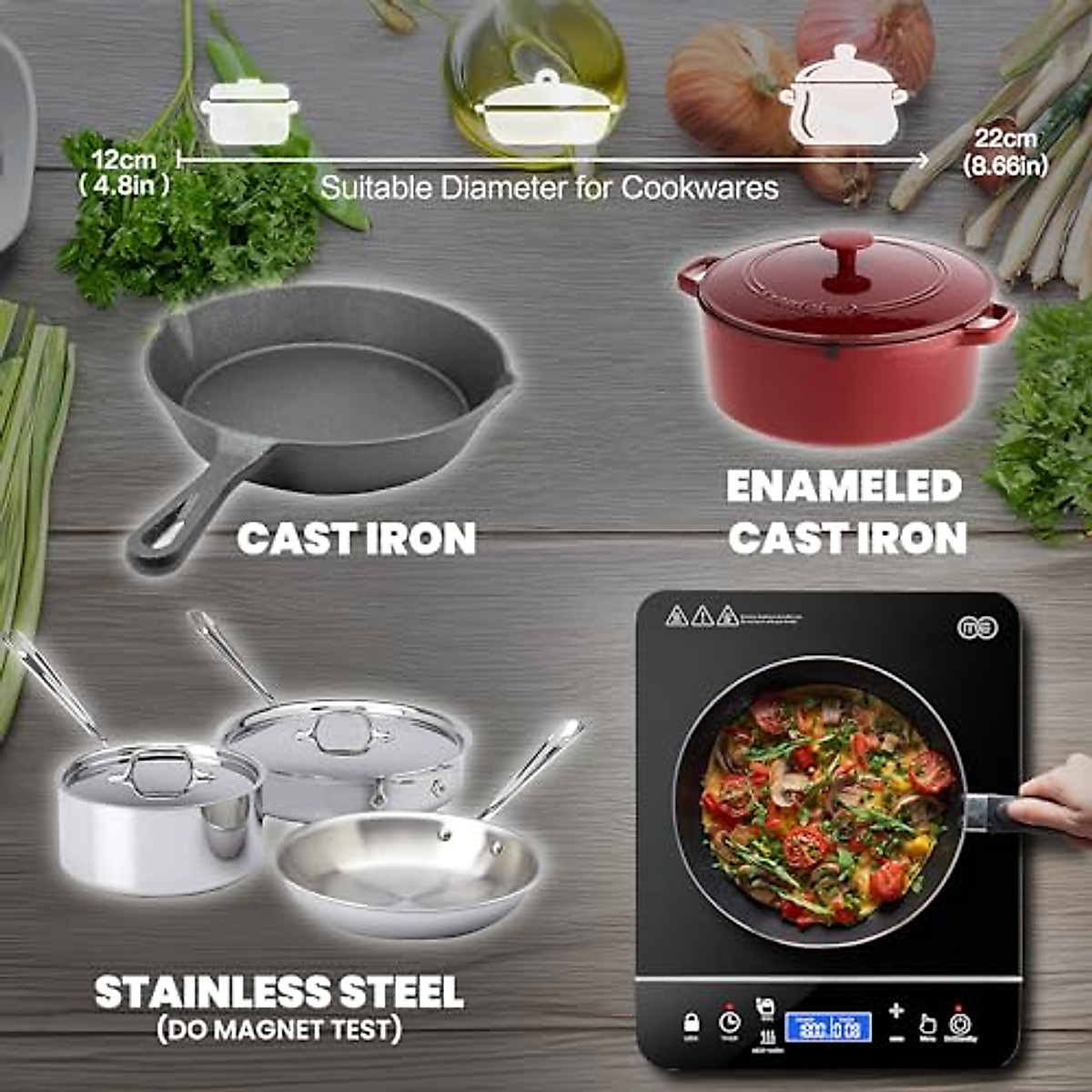 OMEO Portable Induction Cooktop Hot Plate Countertop Burner 1800 Watts Induction Burner with LCD Sensor Touch, LED Display, 10 Temperature Levels, Child Safety Lock, Auto Shutoff Function