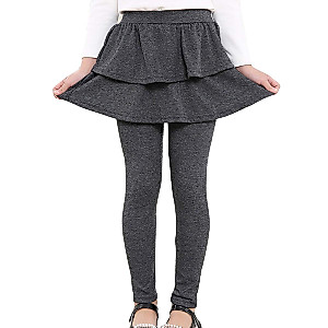 RieKet Girls School Uniform Pants Warm Stretchy Athletic Leggings with Skirt 2-14 Years Dark Grey 7-8 Years
