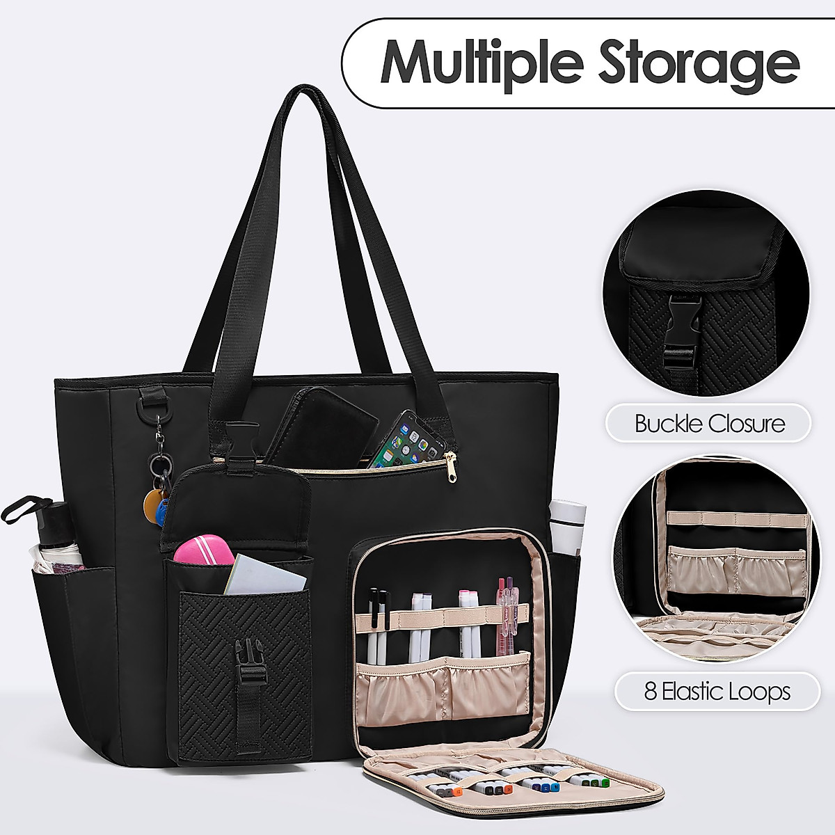 Fasrom XXL Utility Tote Bag for Women with 15.6 inches Laptop Compartment, Extra Large Teacher Bag to Hold Supplies and More, Black (Patent Design)