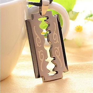 Gothic Blade Razor Shaver Pendant Necklace Stainless Steel Black Blade Dog Tag Leather Rope Choker Necklace for Women Men Hip Hop Goth Jewelry Gift