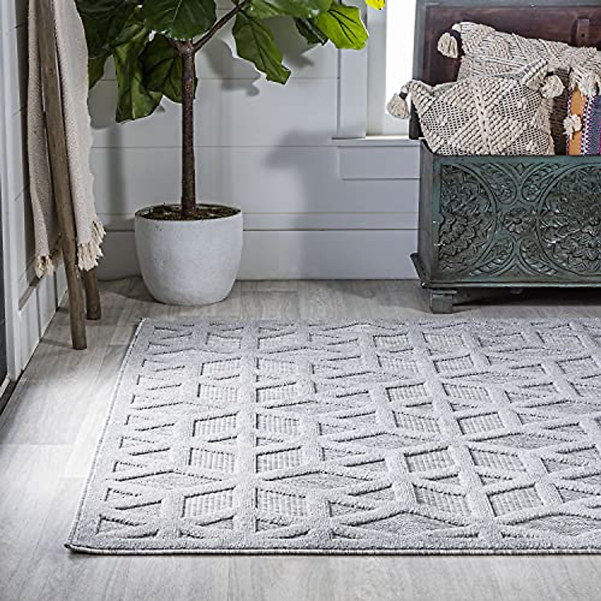 JONATHAN Y IBZ102C-8 Talaia Neutral Geometric Indoor Outdoor Area-Rug Bohemian Geometric Easy-Cleaning Bedroom Kitchen Backyard Patio Porch Non Shedding, 8 X 10, Light Gray