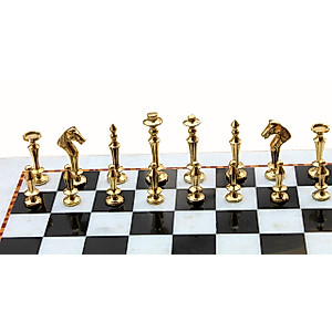 StonKraft Collectible White & Black Marble Chess Board Set + Brass Chess Pieces Pawns - Decorative Stone Chess - Home Décor - 15" Inches