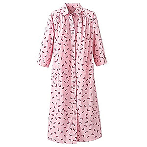 National Floral Poplin Snap Coat Easy-Wear 3/4 Sleeves Patch Pockets Feminine Print on All-Cotton, Pink Flo Wisp, Small