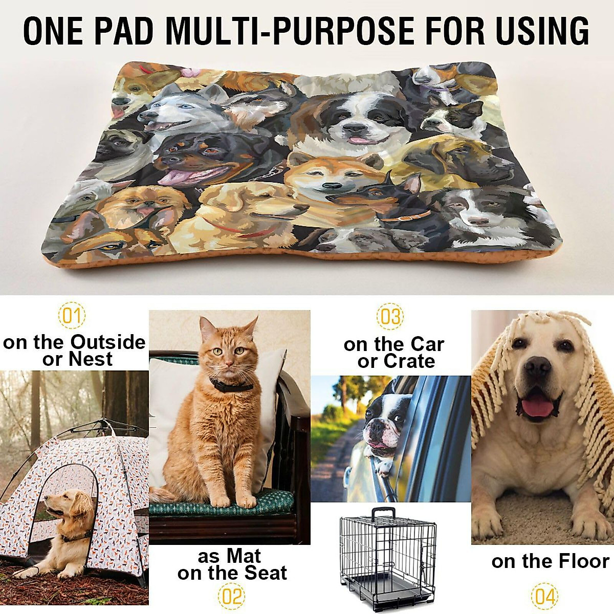 YETTASBIN Cute Dogs Crate Pet Bed, Portable Washable Dog Cat Mat, Soft Comfortable Pet Mattress with Non-Slip Bottom for Dogs Cats Sleeping, 36 x 24 Inch