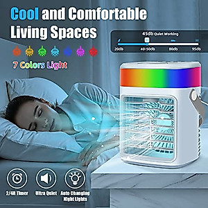 Portable 4-in-1 Air Conditioner with 3 Wind Speeds, 500ML Water Tank, Evaporative Air Coole with Timer and Spray Function, Personal Cooling Fan for Bedroom, Office, Desk and Camping